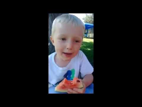 Practice Spanish! Spanish word of the day: Sandía means watermelon. Eating from the garden!