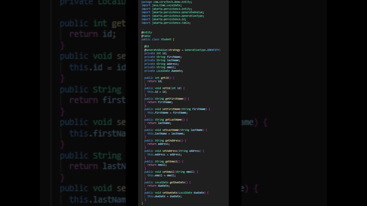 Student.java |  Student class for Student Management System project with code in description