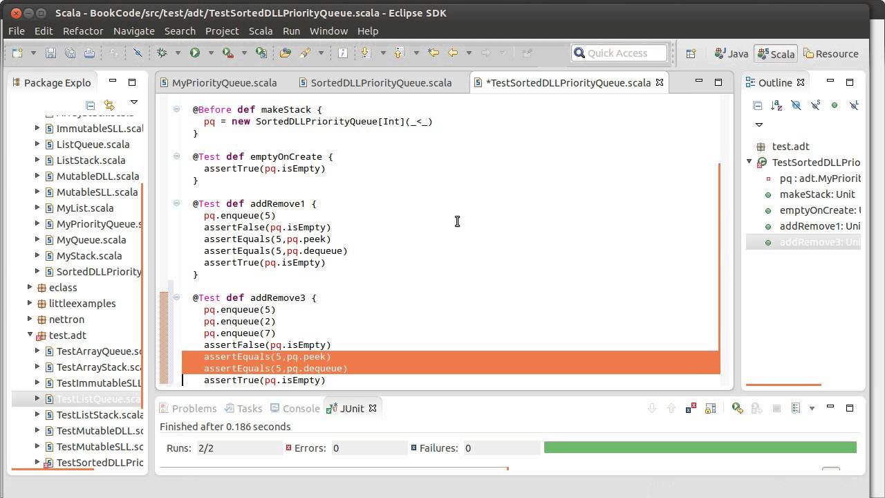 Testing the Sorted Linked List Priority Queue (using Scala)