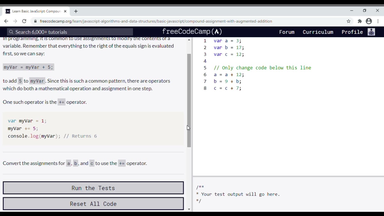 19 - Learn Basic JavaScript   Compound Assignment With Augmented Addition