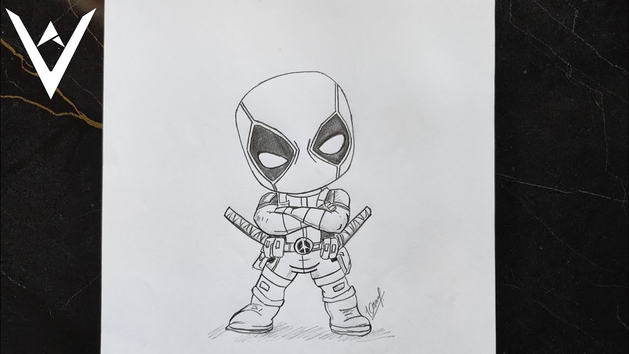 Deadpool Chibi Art Drawing ❤️🖤 | Cute Marvel Character Sketch Tutorial Step by Step for beginners 