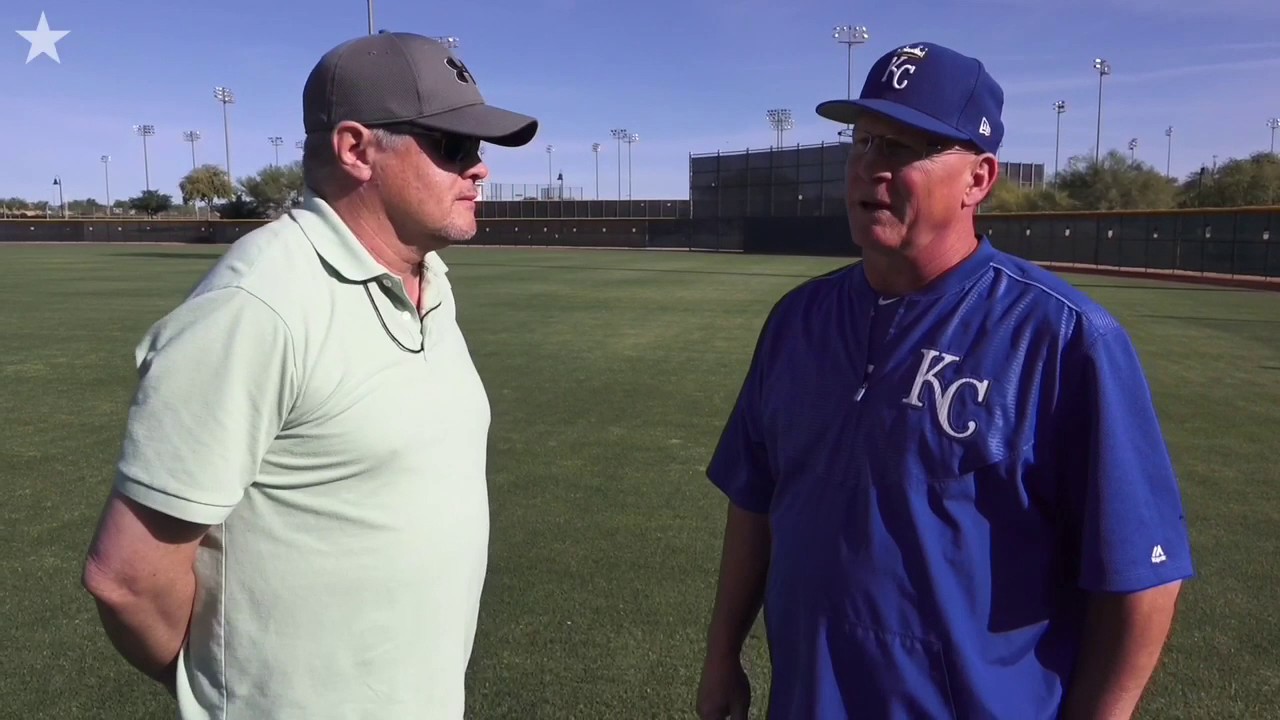 Working at third base with Royals coach Mike Jirschele