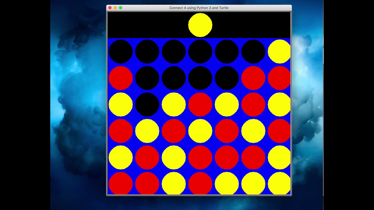 Easy Connect Four game with Python 3 and the Turtle module showing the winning row