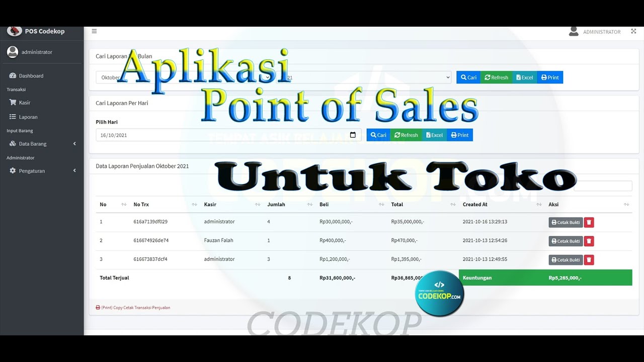 Source Code Aplikasi (POS) Penjualan Barang Kasir dengan PHP & MYSQL