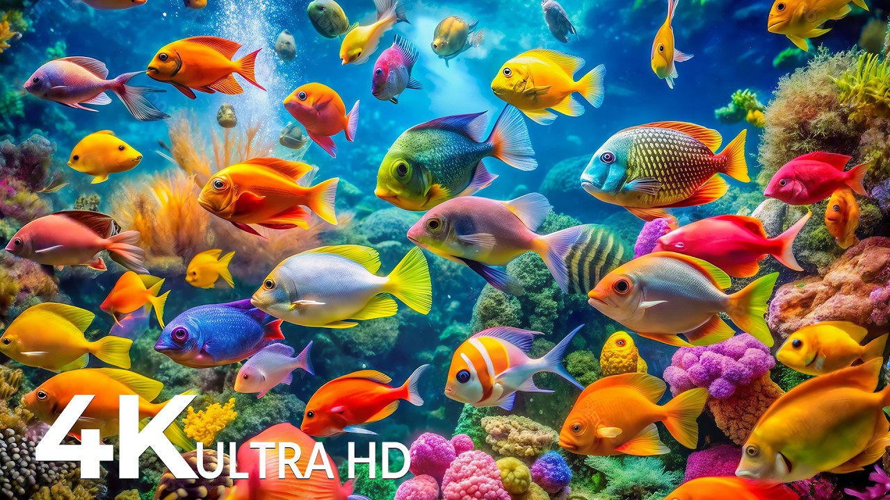 DREAM AQUARIUM 4K - Marine Life, Sea Animals and Coral Reef - Fish Tank Sounds for Deep Sleep #73