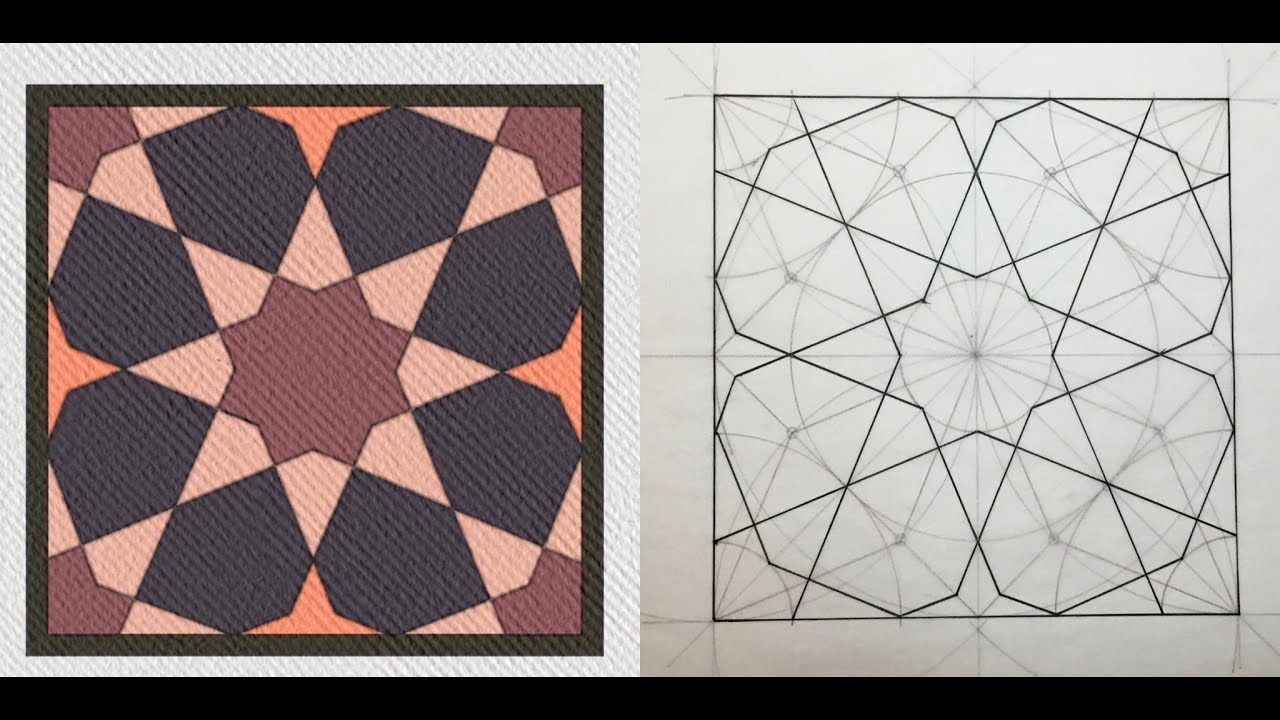 Easy Fourfold/Eightfold Geometry Pattern with ruler and compass Pattern#3