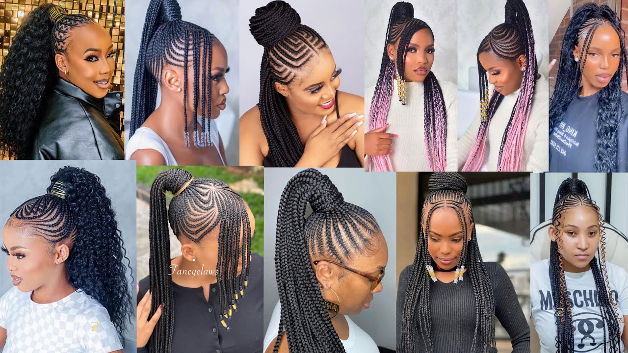 Extremely Stylish & Unique Updo Ponytail Braids Hairstyles for Black Women~Shuku Ghana Braids Styles