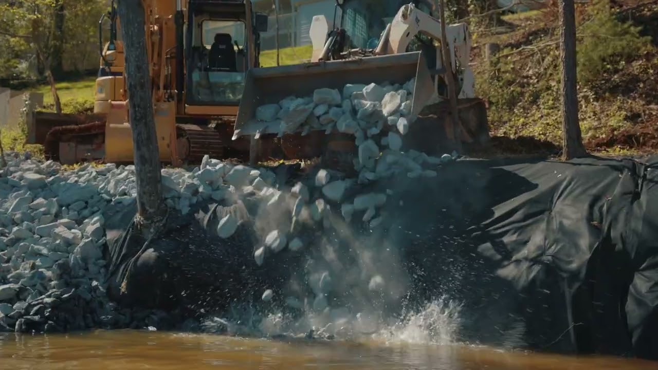 Rip rapping shoreline