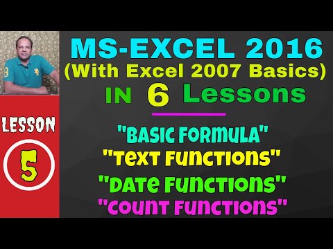 Learn Text Functions Date Functions Count Functions Basic Formulas in Ms Excel 2016 in Hindi ...