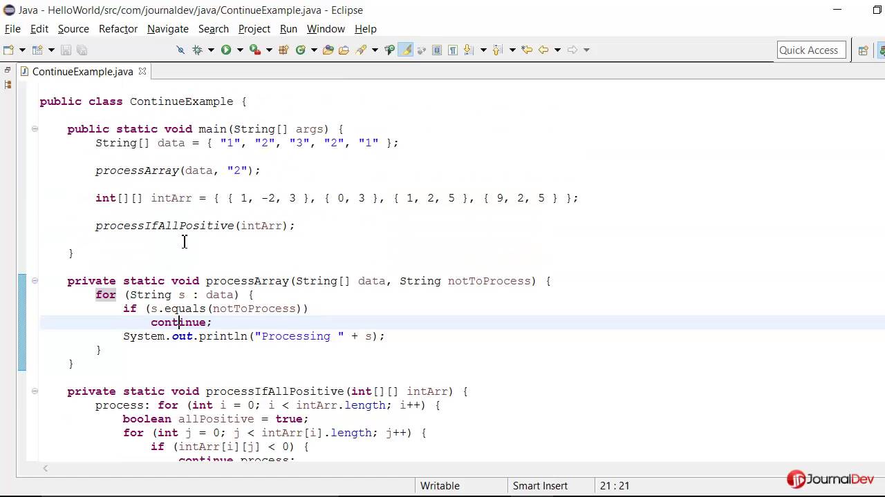 Java continue statement example