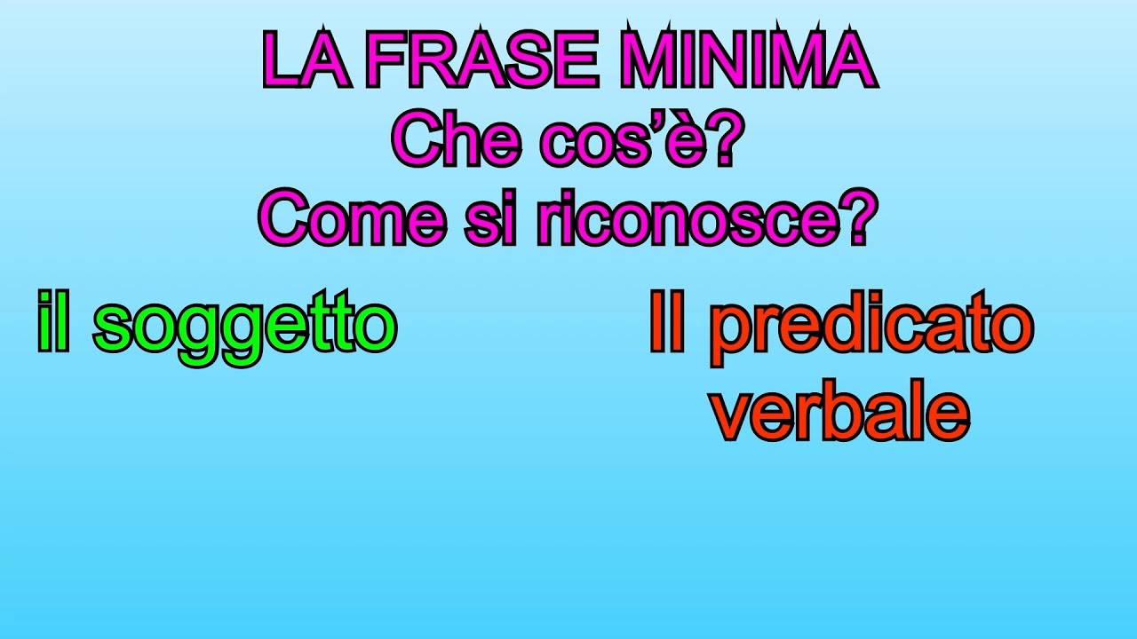LA FRASE MINIMA - Che cos’è? Come si riconosce? IL SOGGETTO E IL PREDICATO VERBALE