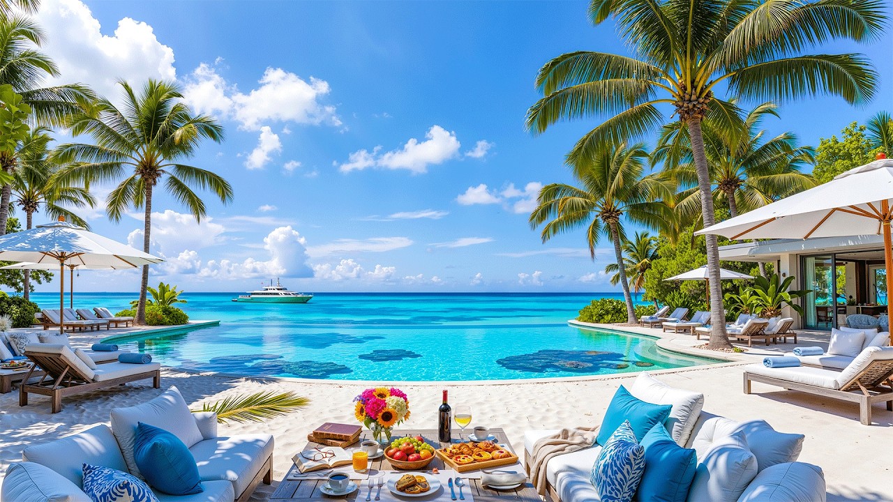 Tropical Paradise Jazz 🌴 Beach Morning Ambience with Sweet Bossa Nova Guitar for Upbeat Mood & Relax