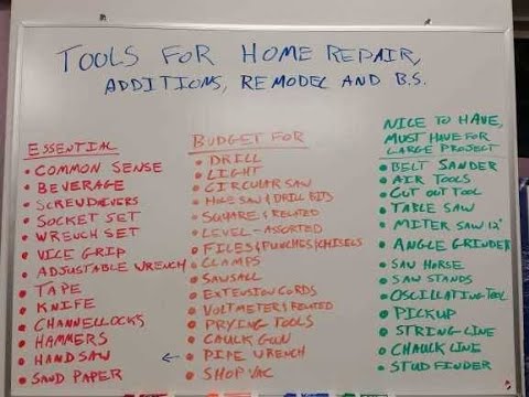 Tools that you need for home repair, additions, remodel and B.S.! Intro for folks new to basic tools
