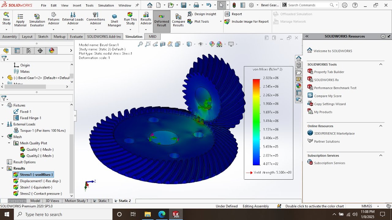 Gears Analysis using SolidWorks Simulation | Tuanmechanical