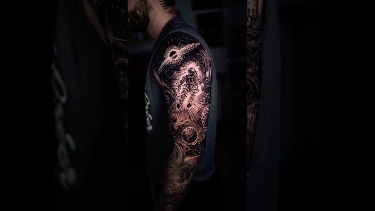 Stellar Artistry: A Space Themed Sleeve that Defies Gravity🍎 #drawing_complex #tattoo #shorts #art