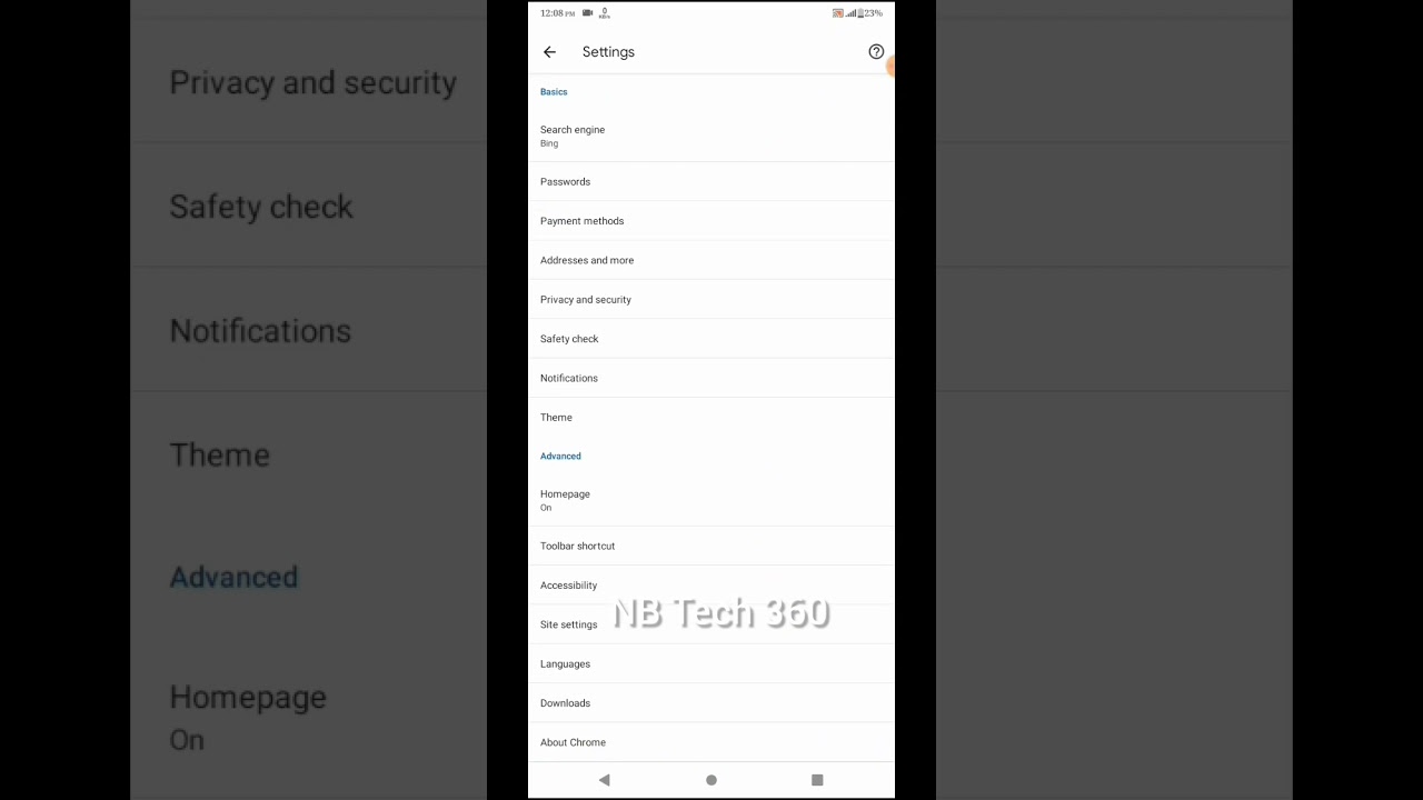 homepage | Chrome new settings 2023