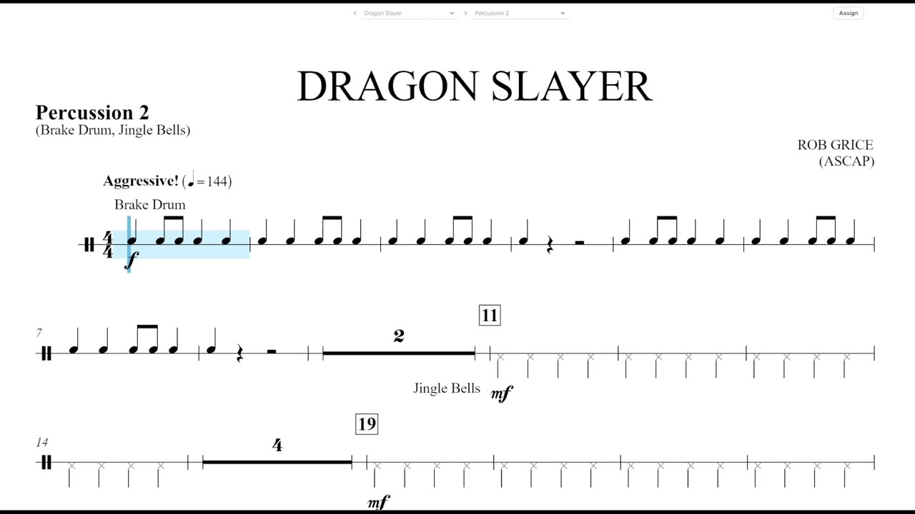 Dragon Slayer (Rob Grice) Percussion 2 Play Along