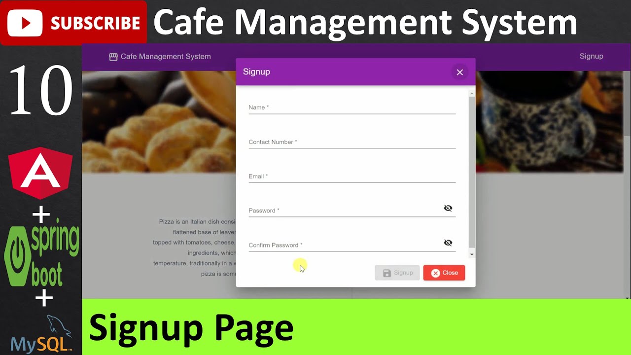 10. Cafe Management System - Signup Page (Angular, Spring Boot - Java, MySQL Database)