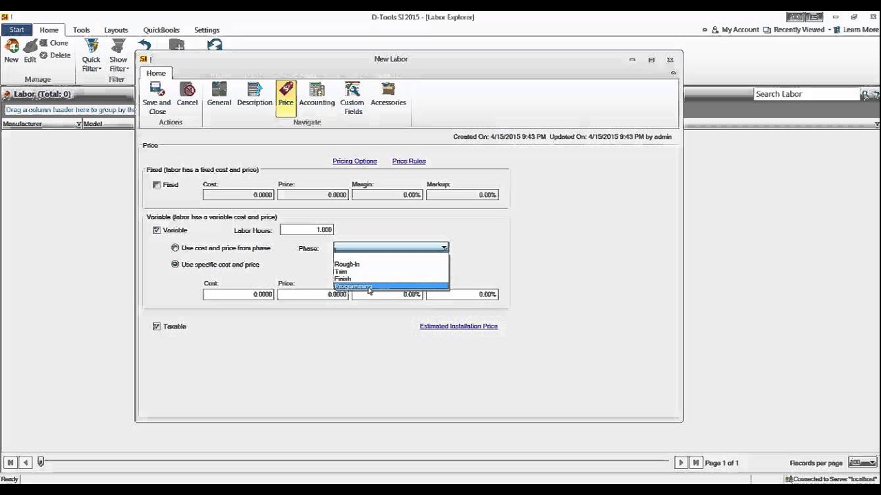 Adding Labor Items - New Button