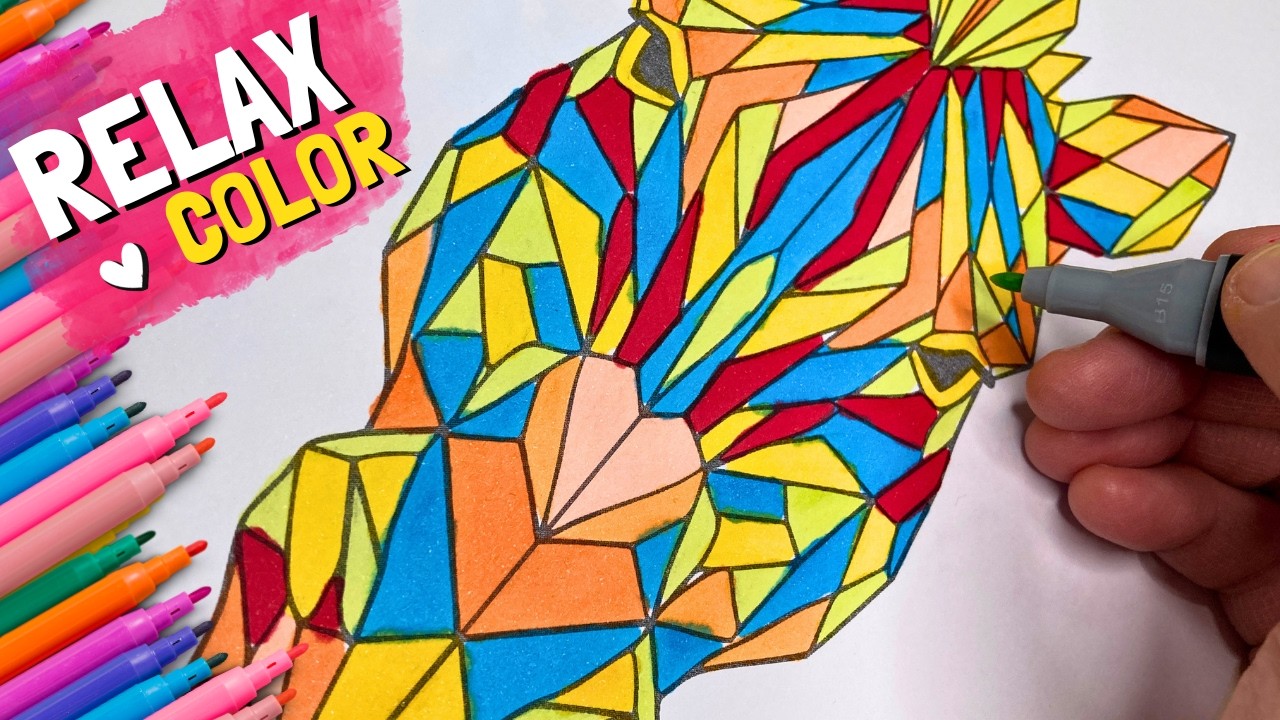 Relaxing Zebra Coloring ASMR 🦓 | Geometric Animal Coloring Page (Free Printable PDF)