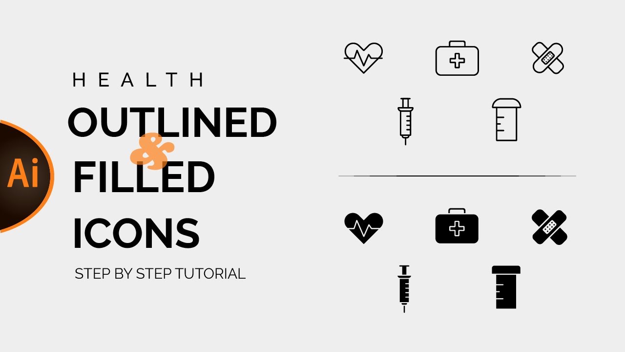 How to create Line and Filled Icons (Health) - Adobe Illustrator Tutorial for beginners