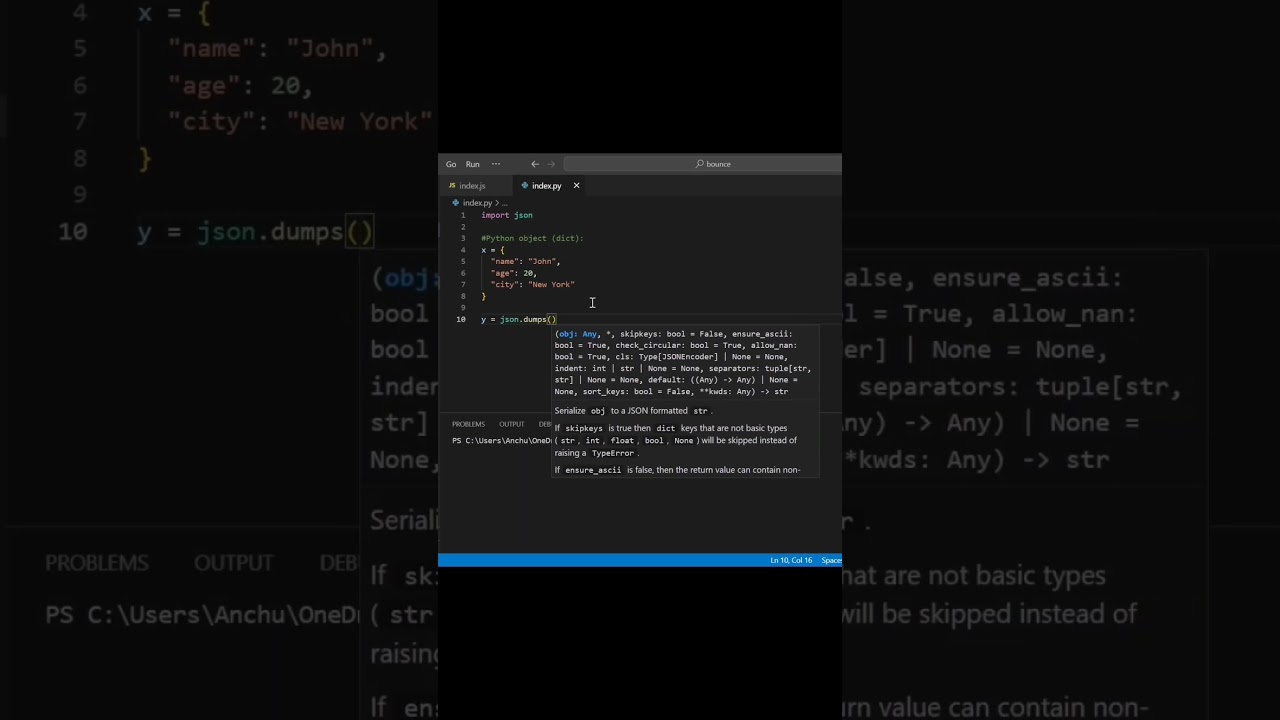 Dictionary to json #shorts