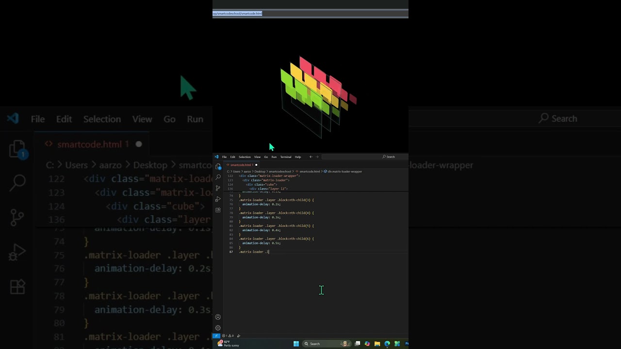 Matrix 3D Loader Animation Using HTML & CSS | VS Code Animation Tutorial #coding #htmlcss #html