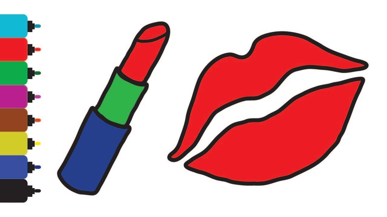 Coloring 8 lips with lipstick | Lips with lipstick coloring pages for toddlers, kids and children