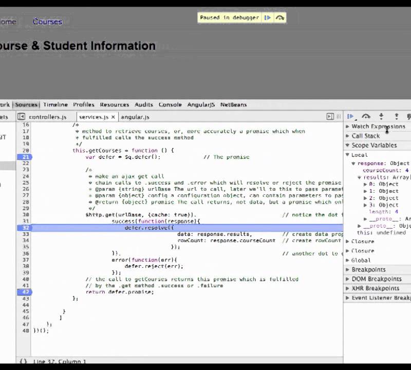 Angular Controller Service: Debugging