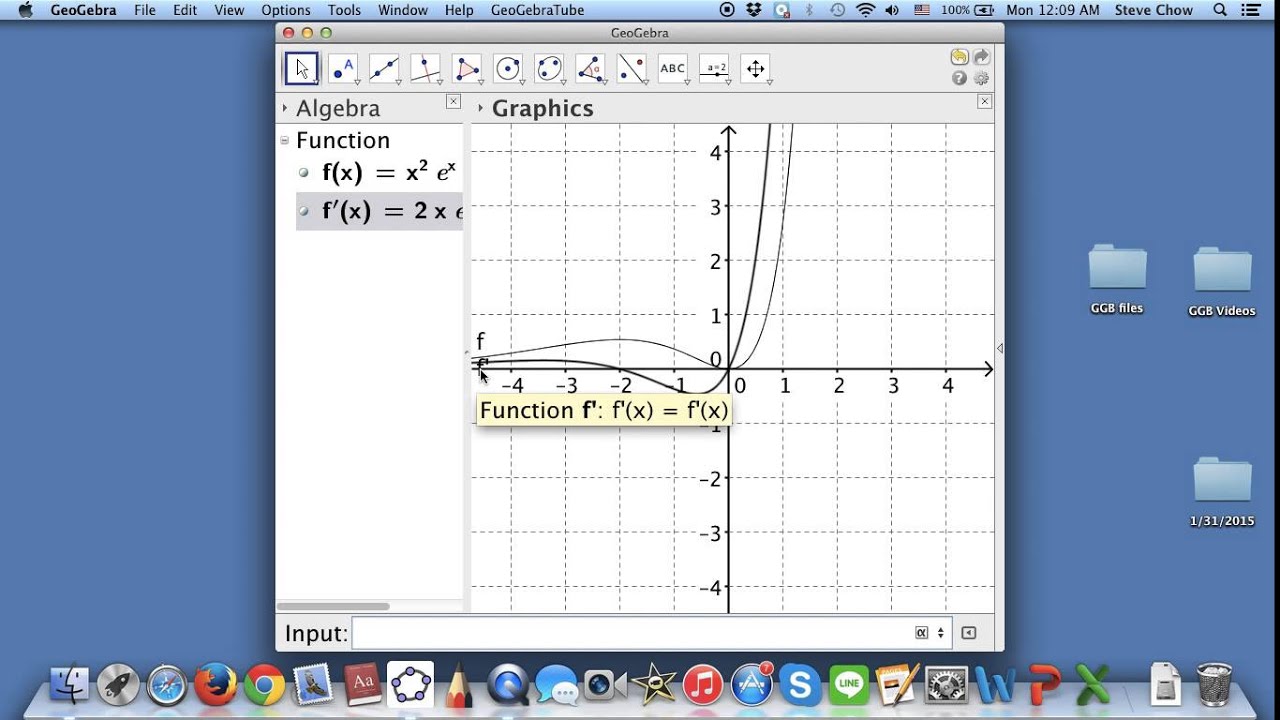 Graph f f' and f'' on GeoGebra