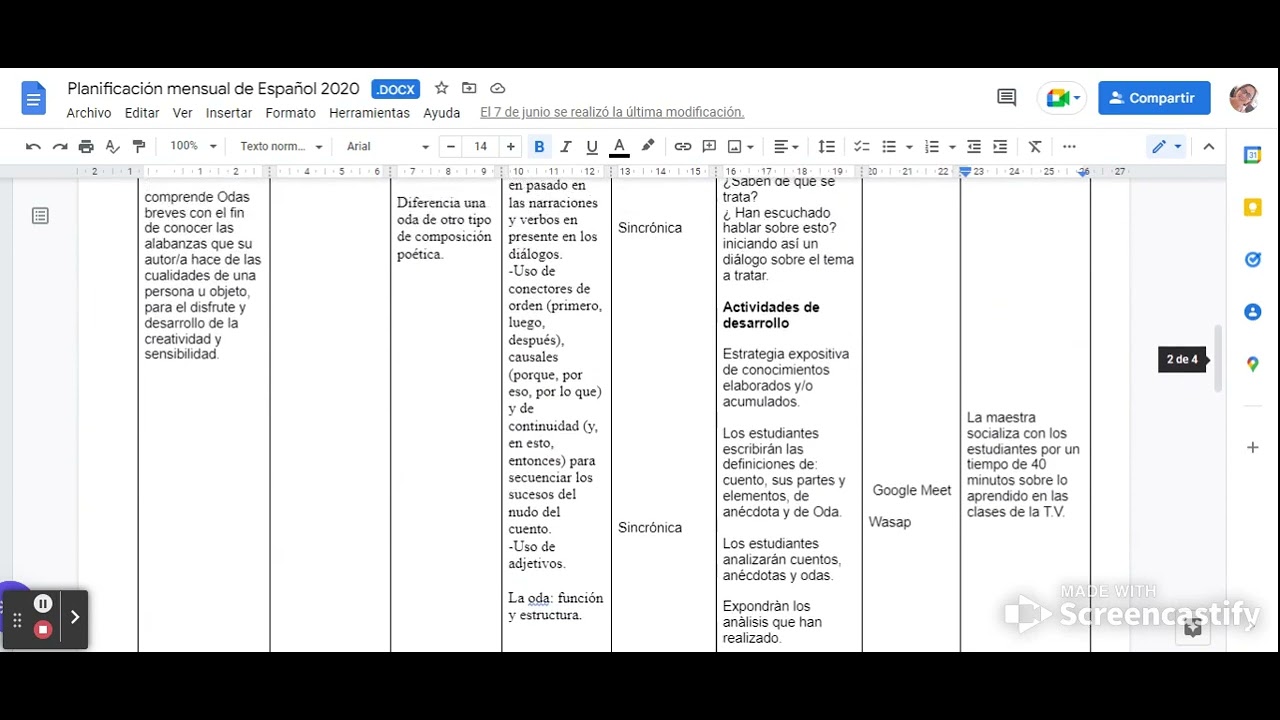 Planificación mensual de Español 2020.docx - Documentos de Google