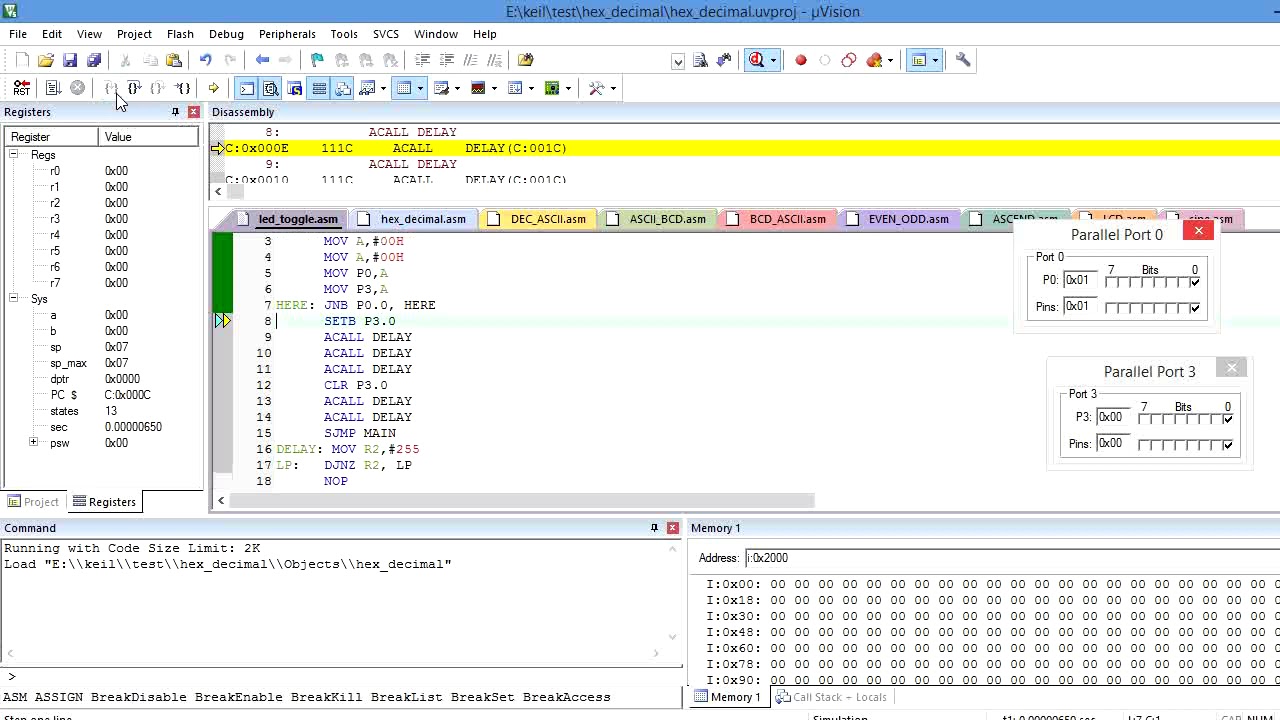 led toggle using 8051 microcontroller