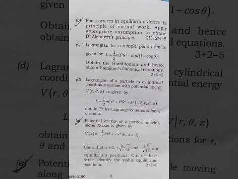 Classical Mechanics B.SC 4th semester question paper 2025..#Final exam#Please Subscribe my channel.