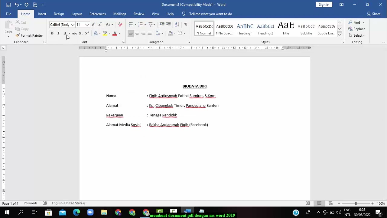 Membuat biodata diri dengan merubah format pdf MS WORD PART 2