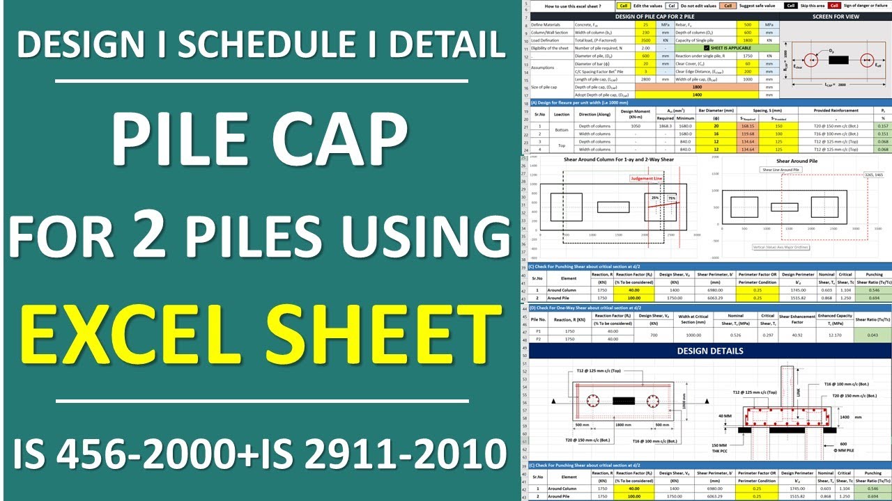 Design of Pile Cap for 2 Piles By Excel Sheet I Foundation Design I IS 456-2000 | Struct Soft Centre
