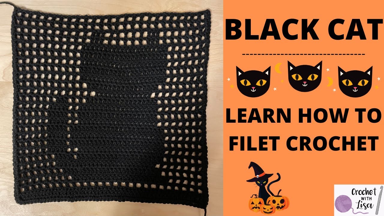 Crochet: Black Cat Filet Crochet. Free video pattern tutorial