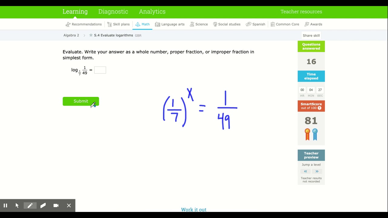 IXL - Evaluate logarithms (Algebra 2 practice)