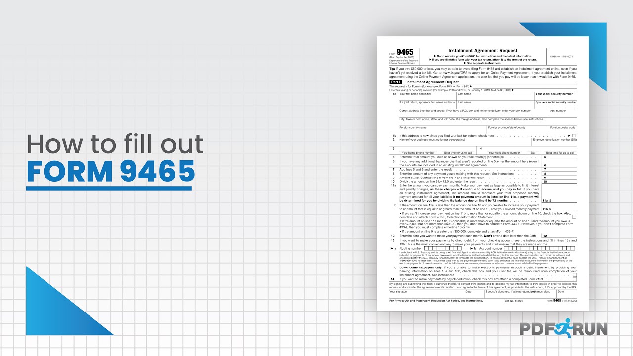 How to Fill Out Form 9465 or Installment Agreement Request | PDFRun