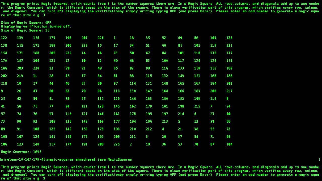 Program Demonstrating Magic Squares