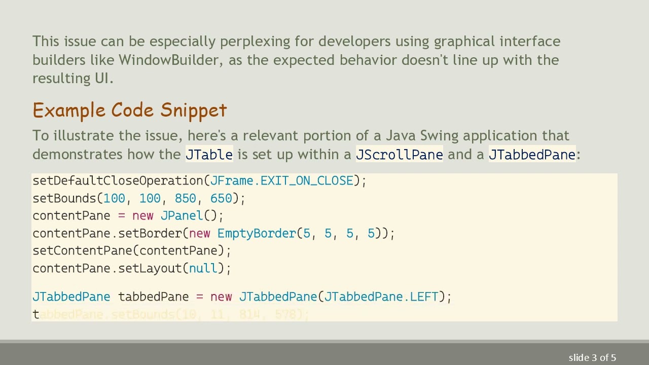 Fixing JTable Height Issue: How to Correctly Use JScrollPane in Java Swing