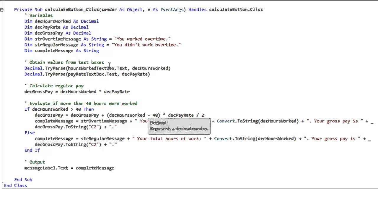 Selection Structure (If Statement) in Visual Basic