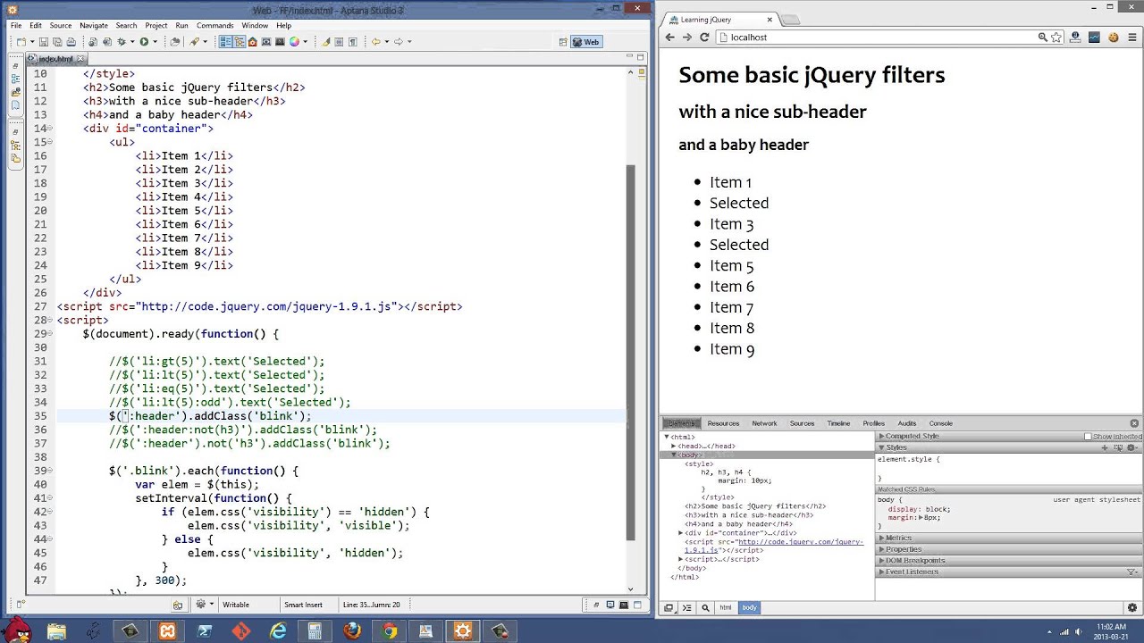 Beginner jQuery Tutorial 8 - Filtering through elements