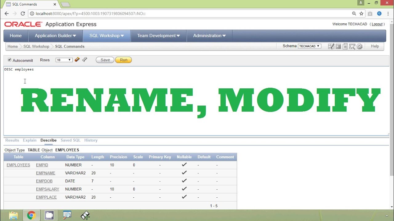 Oracle Tutorial - Rename and Modify a Column using Alter Table Statement