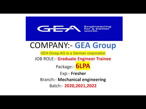 Graduate Engineer Trainee 2022 GEA Group / Fresher jobs / Design Engineer | GEA Requirement