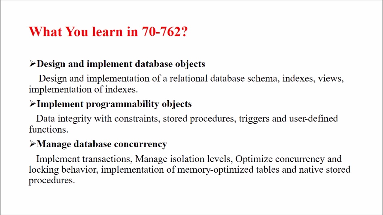MCSA  70-762 Sql Certification