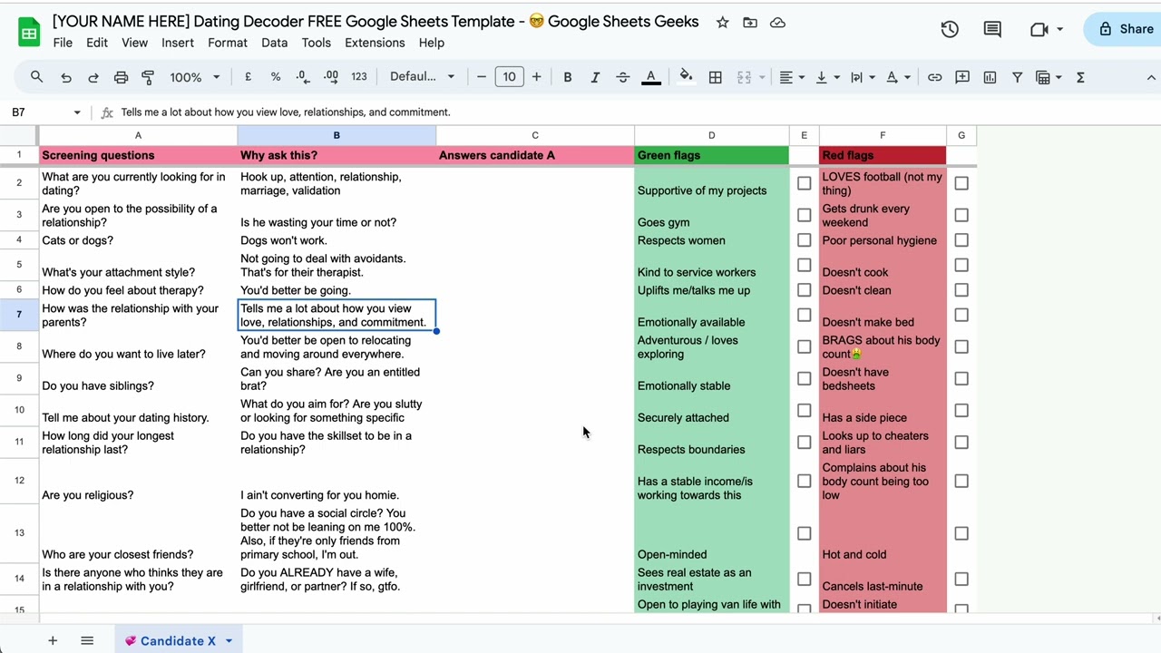 Dating Decoder Red Green flags in Google Sheets [FREE Template]