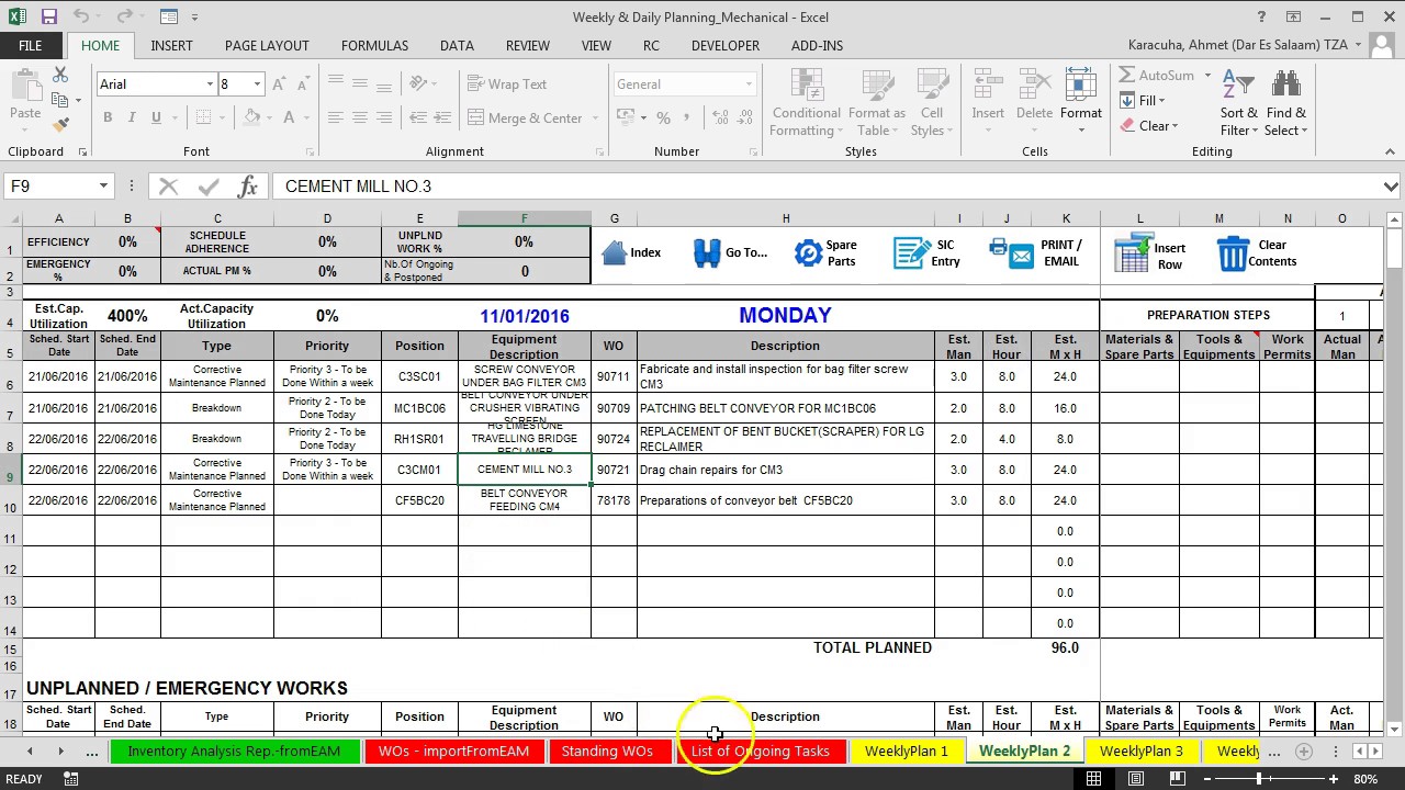 3   Prepare Weekly Maintenance Plan
