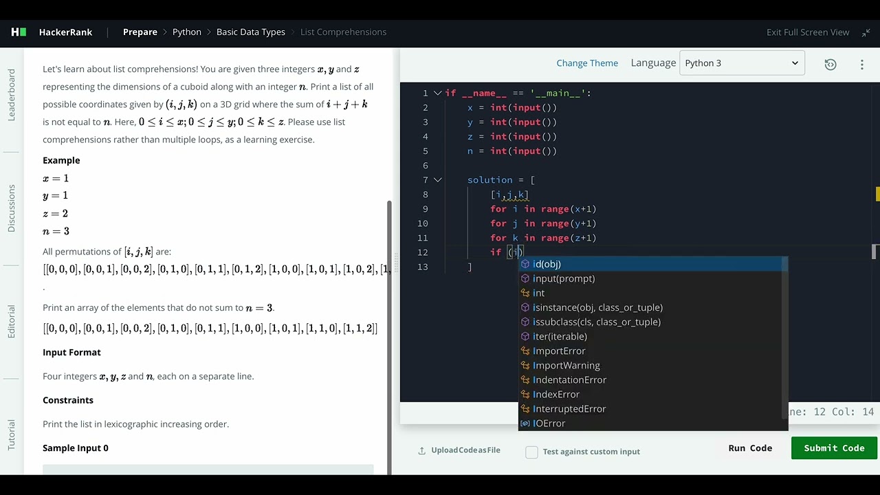 Hackerrank Python Solution #1 Basic Data Types Python - Python: List Comprehensions