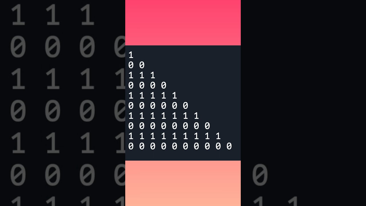 #Shorts 🔥 Java Program Print Numbers One and Zero Triangle Shape using for loop.