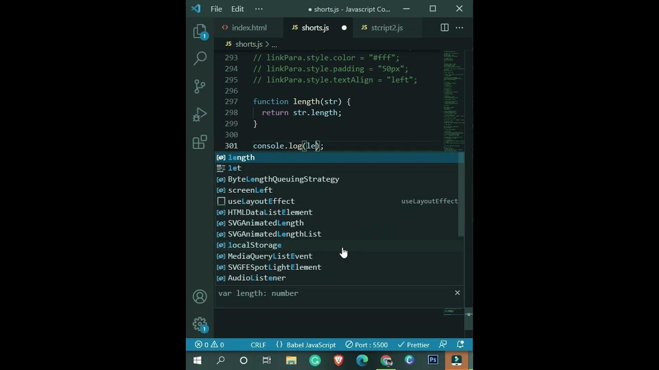 #shorts #Programming #JavaScript exercise returning length of a string by using javascript functions